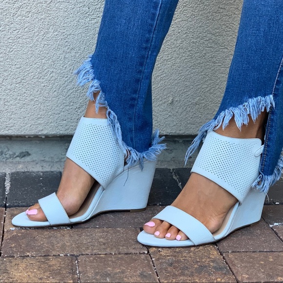 Urban Outfitters | Shoes | Powder Blue Perforated Band Slingback Wedge ...